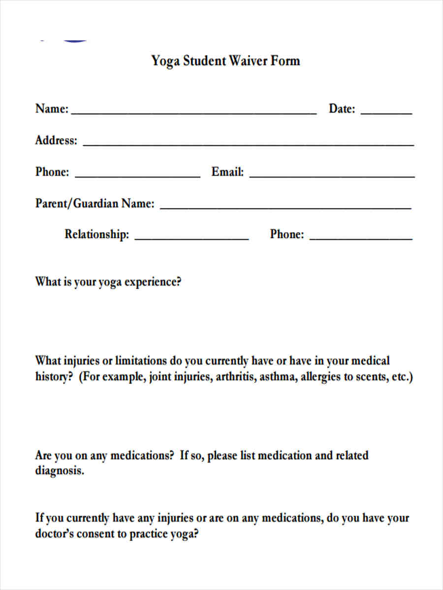 Yoga Teacher Waiver Form Template