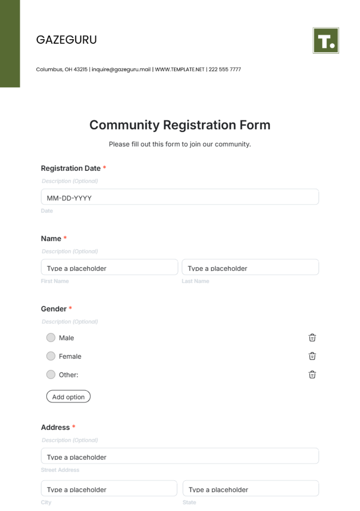 Community Builder Registration Form Template