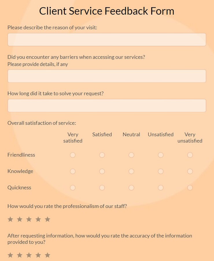 Community Services Client Feedback Form Template