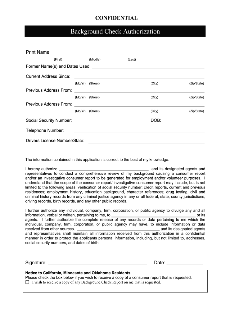 Employee Background Check Release Form Template
