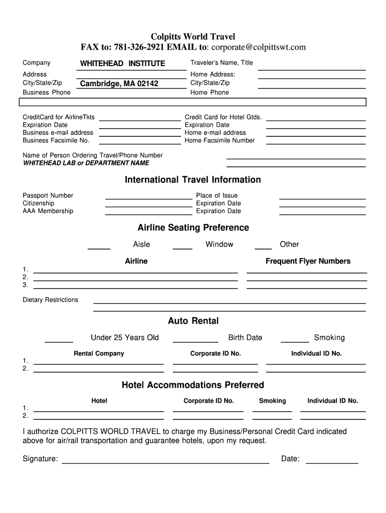 Employee Travel Profile Form Template
