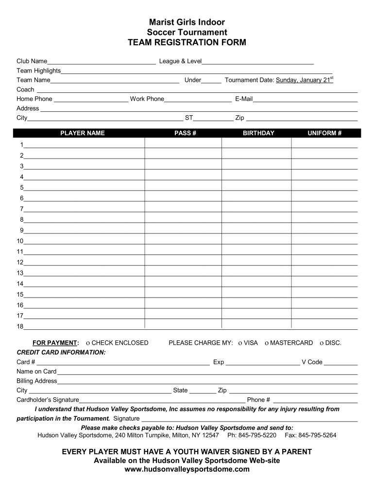 Soccer Tournament Registration Form Template