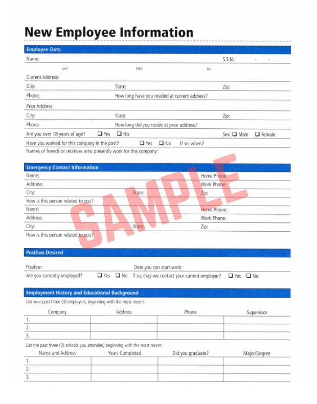 New Employee Data Form Template